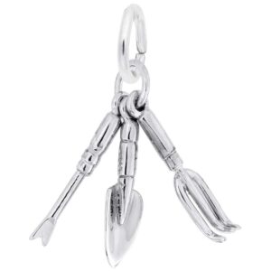 rembrandt garden tools charm, sterling silver