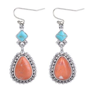 colloca orange spiny oyster earrings for women, turquoise orange teardrop earrings, western bohemian drop dangle earrings, jewelry gift box included