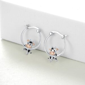 Cow Earrings for Women 925 Sterling Silver Cow Hoop Earrings Cute Animal Cow Jewelry for Women Cow Gifts