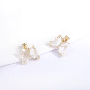 YOQUCOL Butterfly Shape Transparent Crystal Clip On Earrings Gold Non Pierced Golden Stud for Women