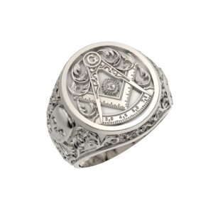 Skull Viking Freemason Masonic Band Ring Compass Hip Hop Vintage Statement Masonic Punk Biker Gift Gothic Flying Double Eagle Jewelry Ring 14k White Gold Finish 925 Sterling Silver