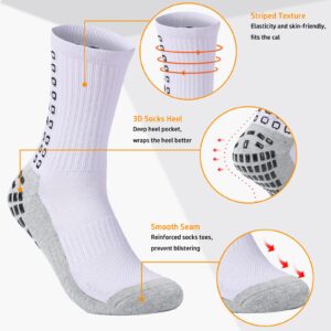 POZCMJM Socks for Men Soccer Anti Slip Athletic Grippy Crew Socks Non Slip Hospital Socks Thickened White Socks 3 Pairs