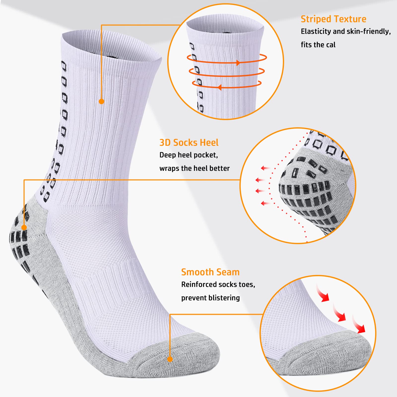 POZCMJM Socks for Men Soccer Anti Slip Athletic Grippy Crew Socks Non Slip Hospital Socks Thickened White Socks 3 Pairs