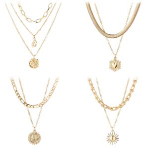 wgoud 9pcs dainty gold multi layered pendant choker necklaces for women, 14k gold plated paperclip chain necklace simple cute cross heart butterfly pendant necklace for women. (styled gold)