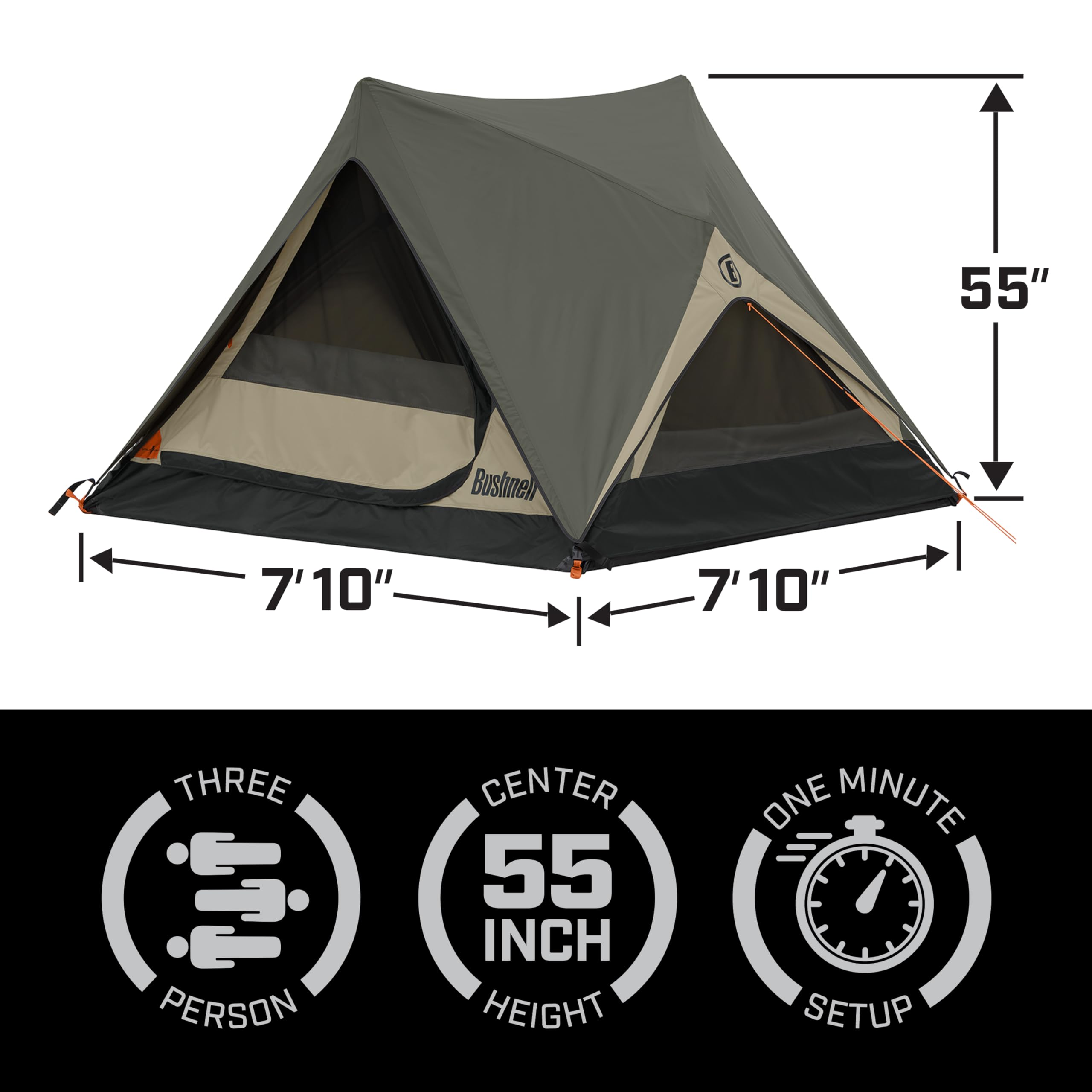 Bushnell Tent | Instant Pop Up 3P / 4P/ 6P / 8P Hub Style Tents | Best Pop Up Tent for Camping, Hiking, Family Camping, Hunting, Fishing, and Basecamp (3 Person)