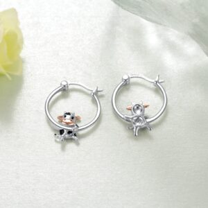 Cow Earrings for Women 925 Sterling Silver Cow Hoop Earrings Cute Animal Cow Jewelry for Women Cow Gifts