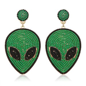 beaded alien earrings chunky green ufo alien drop dangle earring for women funny earring birthday gifts