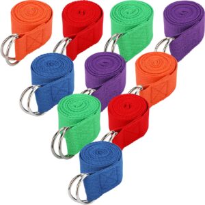 10 pcs yoga strap 6ft exercise stretch bands for flexibility with adjustable metal d ring buckle loop stretch strap non elastic yoga belt yoga exercise adjustable straps for pilates(vivid colors)