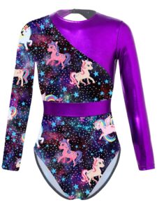 hulija gymnastics leotards for toddler girls long sleeve cartoon horses athletic dancewear black&rainbow 6 years