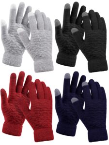 kuttor 4 pairs women winter plush knit gloves knit warm wool fleece plush touch screen gloves with jacquard design