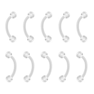 6ixgosh 16g curved barbell bridge eyebrow piercing retainer jewelry, snake eyes tongue rings, bioflex plastic clear piercing retainer belly button ring, plastic, plastic