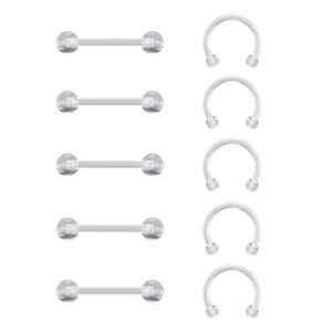 6ixgosh 14g 16g clear plastic nipple rings for surgery pregnant maternity weaning, horseshoe nipple piercing jewelry, plastic clear tongue rings piercing retainer jewelry