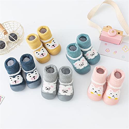 Infant Boys Girls Animal Cartoon Socks Shoes Toddler Fleece WarmThe Floor Socks Non Slip Prewalker Toddler Slippers (Navy, 18-24 Months)