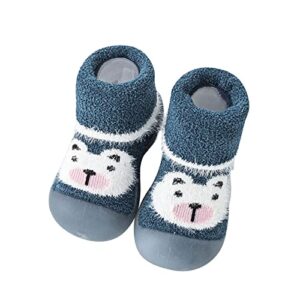 infant boys girls animal cartoon socks shoes toddler fleece warmthe floor socks non slip prewalker toddler slippers (navy, 18-24 months)