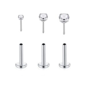 implant grade g23 titanium lip studs 2mm 3mm 4mm 3pcs cubic zirconiaball labret monroe lip rings set 16g 8mm10mm helix nail cartilage tragus threadless pushin flat back nose stud ring earring