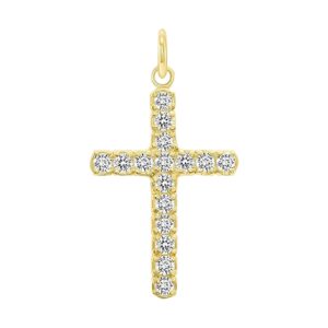 takar solid 10k gold cz christian cross pendant for women, cubic zirconia christian cross charm pendant in small/medium/large, catholic gold jewelry made in usa