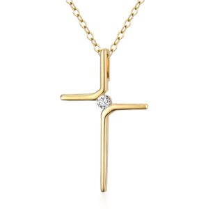 14k real gold cross necklace for womens, simple yellow gold crucifix cross pendants religious confirmation jewelry gift for her mom, wife, 16"-18"