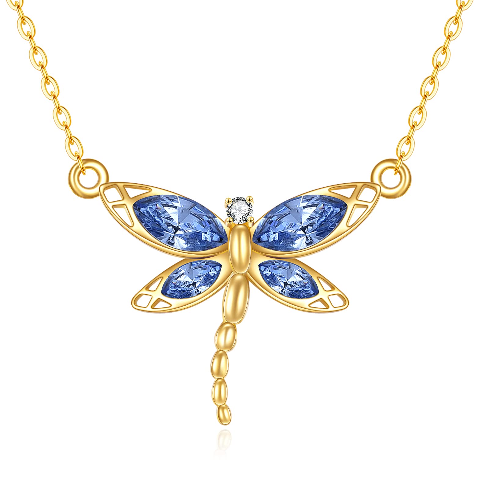 KECHO 14K Solid Gold Dragonfly Necklace for Women Cubic Zirconia Dragonfly Pendant Necklace Jewelry Mothers Day Birthday Gifts for Women Girlfriend