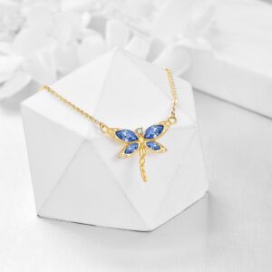 KECHO 14K Solid Gold Dragonfly Necklace for Women Cubic Zirconia Dragonfly Pendant Necklace Jewelry Mothers Day Birthday Gifts for Women Girlfriend