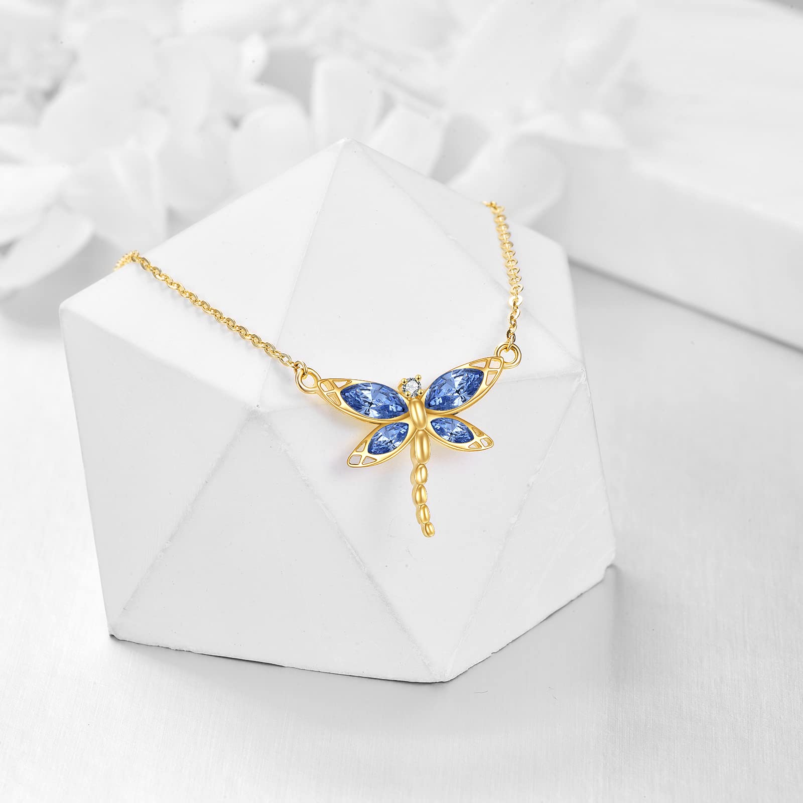 KECHO 14K Solid Gold Dragonfly Necklace for Women Cubic Zirconia Dragonfly Pendant Necklace Jewelry Mothers Day Birthday Gifts for Women Girlfriend