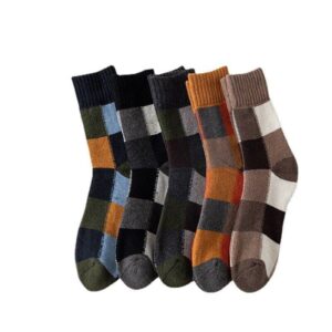 5 pairs men's winter wool socks warm thick thermal socks for men nordic hiking warm soft stripe splicing retro socks men size 7-11