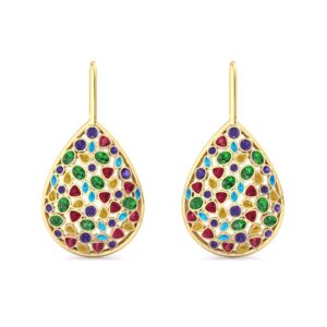 silver smile – gold plated pear shaped drop earrings set – multi gemstone drop earrings for women – rainbow oval shaped leverback earrings – gift set for valentine’s day and birthday