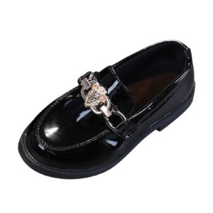 girls slip on leather shoes loafer rhinestone decoration flats school dress shoes for girls toddler slippers boys (black, 3.5-4 years toddler)