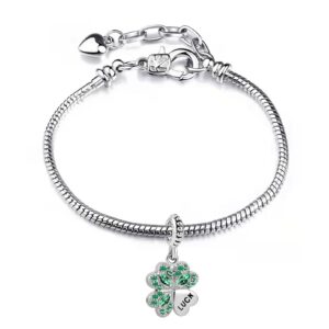 NARTGO Lucky Green Four Leaf Clover Charm Compatible with Pandora Charms Bracelets