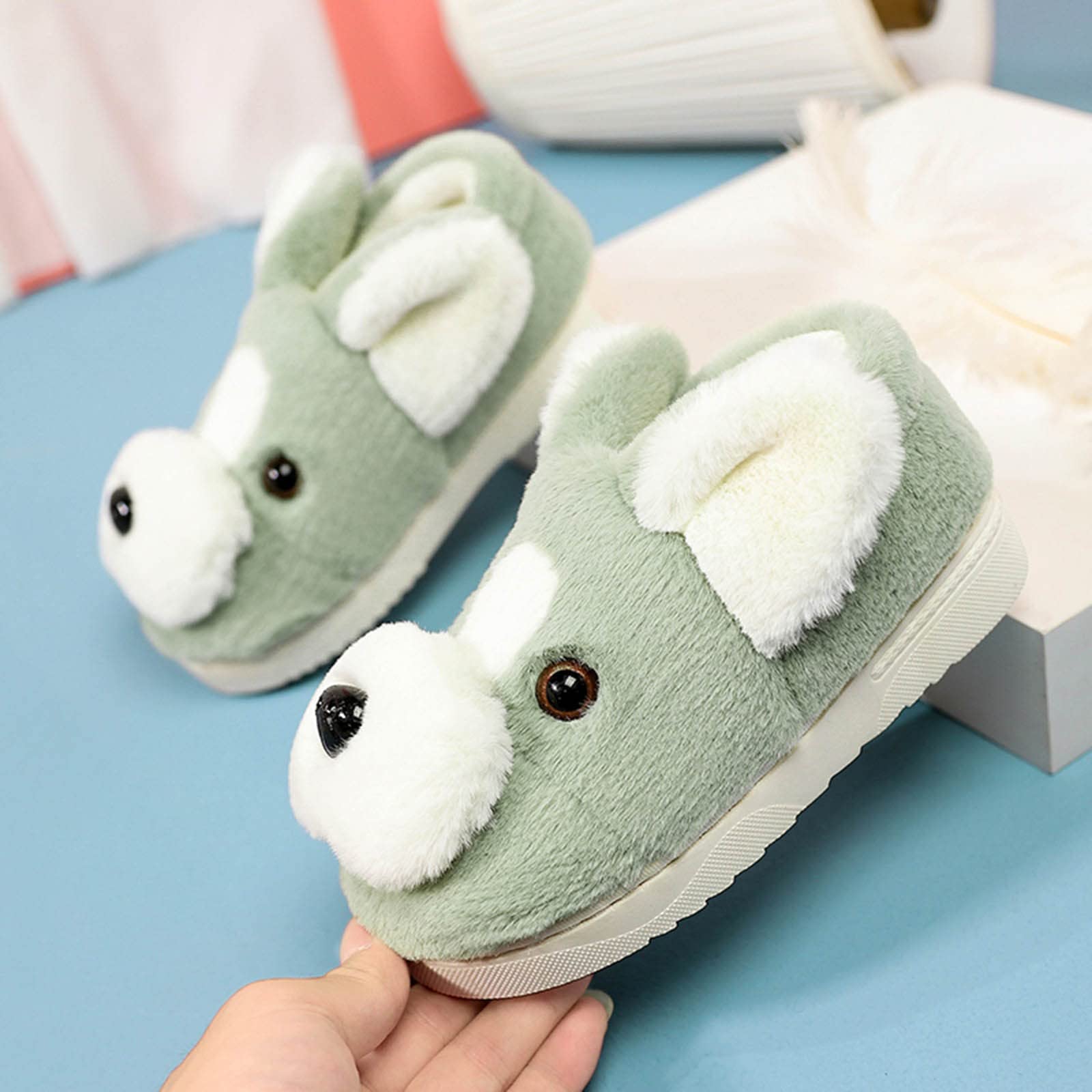 Girls Boys Home Slippers Warm Dog House Slippers for Toddler Winter Indoor Outdoor Shoes Toddler Boy Rain Boots (Mint Green, 4-4.5 Years)