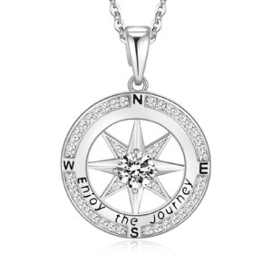 peeshow graduation gifts high school college silver compass graduation necklace for women, best gift for daughters granddaughter, masters degree graduation presents jewelry for women