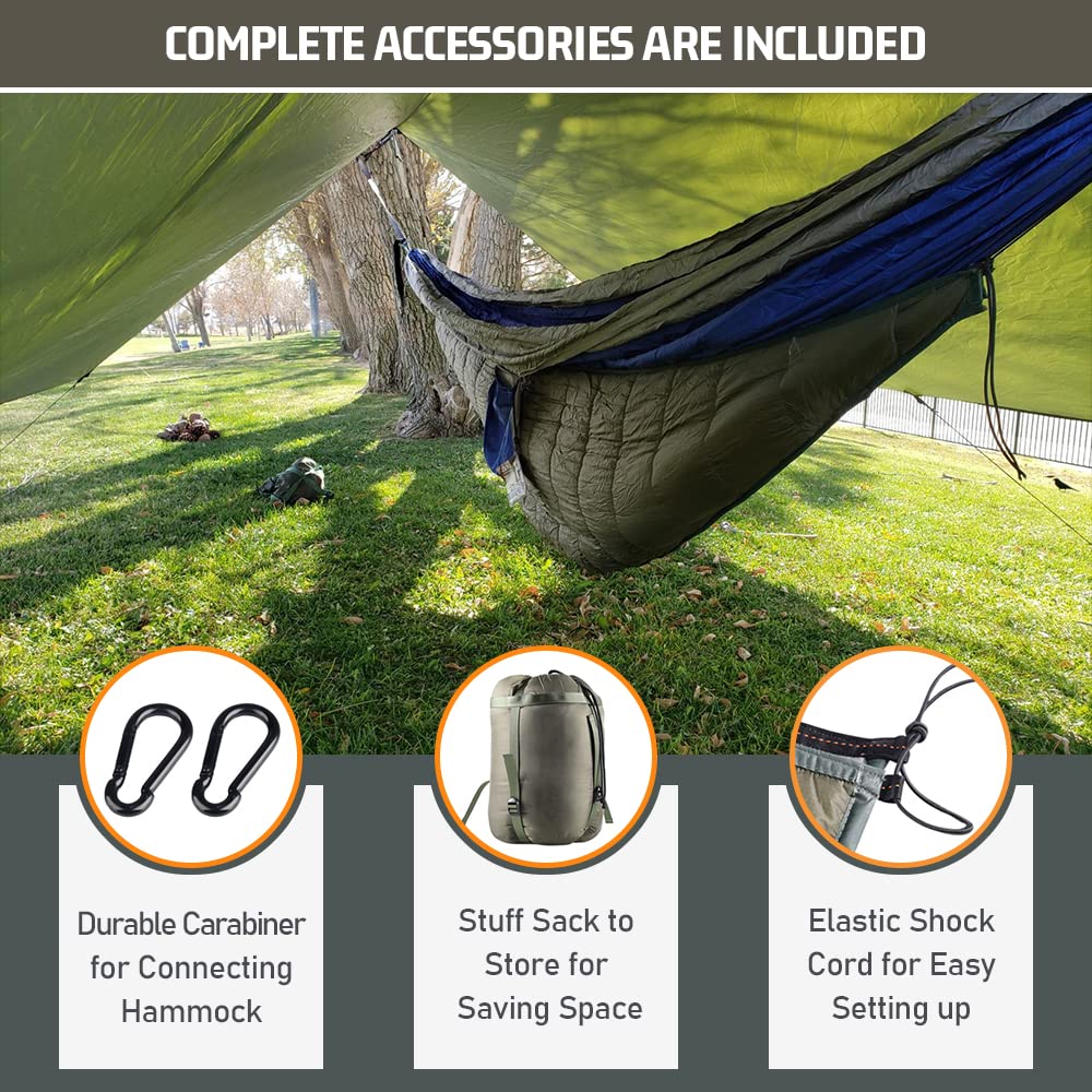 Under Quilts for Hammocks, HIKERBRO Ultralight Hammock Underquilt, Double Size Underquilt for Hammock Camping, Backpacking Army Green