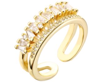 aikaituo 14k gold plated adjustable zircon eternal fashion personalized women's stacked ring christmas birthday gift (white)