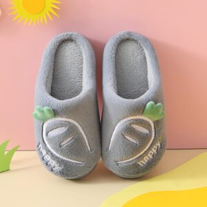 Girls Boys Home Slippers Warm Dinosaur House Slippers for Toddler Lined Winter Indoor Black Mary Jane Shoes for Girls (Grey, 5.5-6 Years)