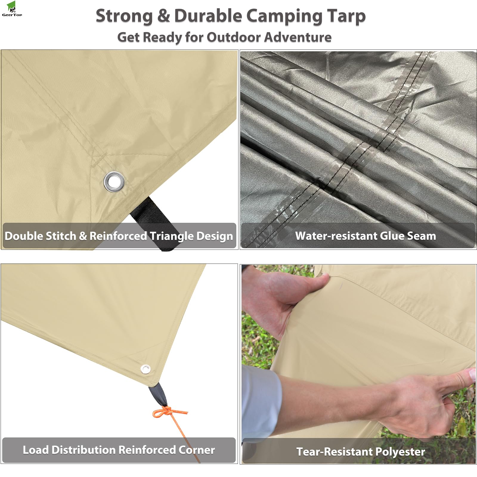 GEERTOP Portable Backpacking Tent Tarp 17 x 10 ft Large Hammock Rain Fly Tarp Shelter Camp Awning for Outdoor Travelling - No Includes Poles