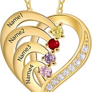 YOOSHINING Personalized Mother Necklace with 4 Birthstones Heart Necklace for Women Mom Pendant Necklaces Custom 4 Name 4 Birthstone Necklaces for Women Mother Mama Grandma Nana Mother's Day Gifts