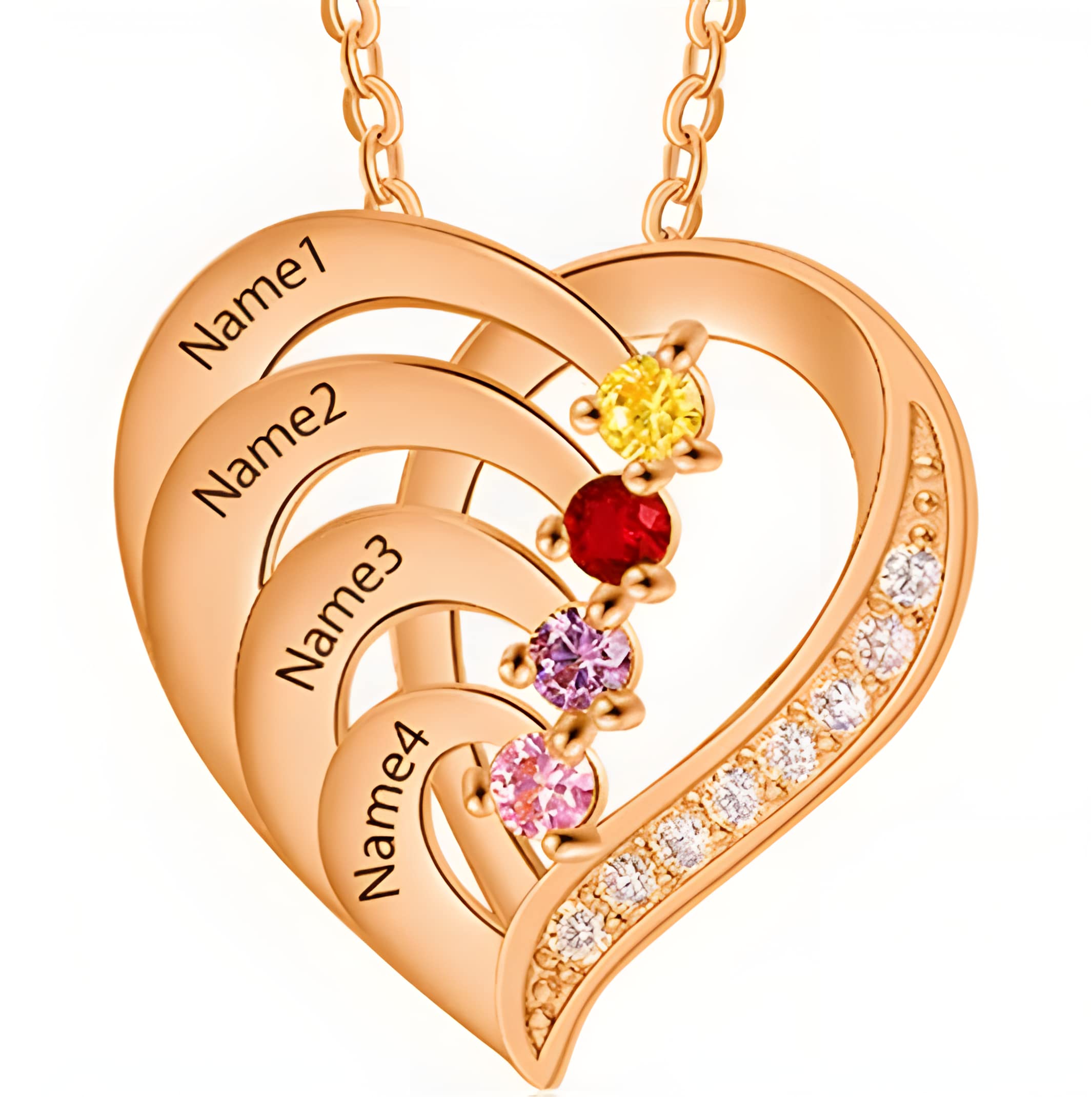 YOOSHINING Personalized Mother Necklace with 4 Birthstones Heart Necklace for Women Mom Pendant Necklaces Custom 4 Name 4 Birthstone Necklaces for Women Mother Mama Grandma Nana Mother's Day Gifts