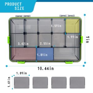 Gefischtter 2pcs Fishing Tackle Boxes Storage Box Organizer with Removable Dividers Clear Waterproof Transparent Storage Trays for Fishing Lures, Baits, Hooks (Transparent grey)