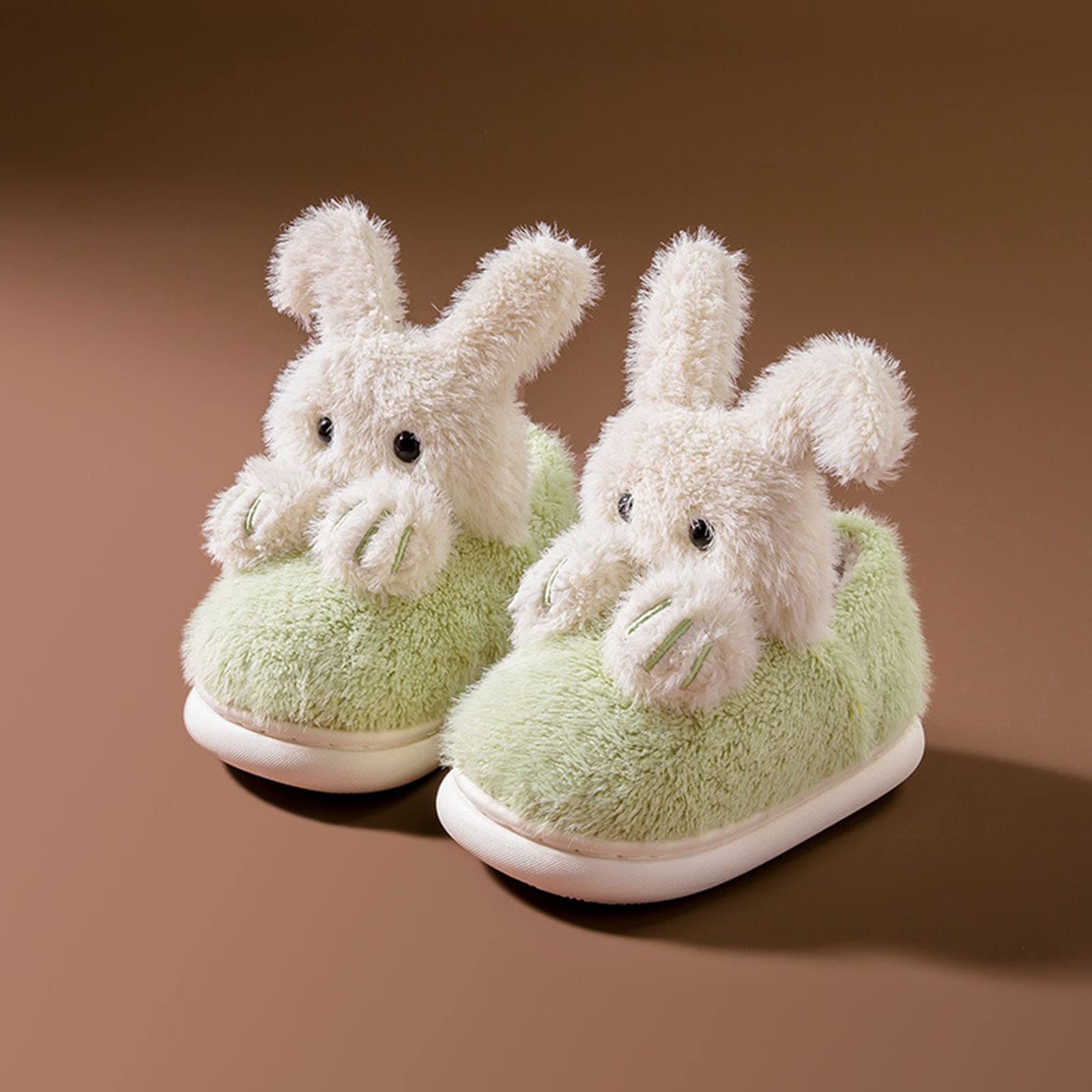 Girls Boys Home Slippers Warm Cute Rabbit House Slippers for Toddler Lined Winter Indoor Shoes Baby Shoes Girl (Green, 3.5-4 Years)