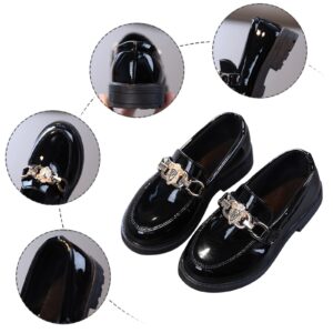 Girls Slip On Leather Shoes Loafer Rhinestone Decoration Flats School Dress Shoes for Girls Toddler Slippers Boys (Black, 3.5-4 Years Toddler)