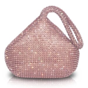 aoyunhui women's rhinestone clutch evening bags sparkly glitter triangle purse for women wedding for prom party-rose gold