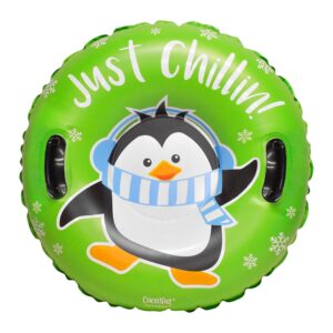 coconut outdoor- 32” inflatable penguin snow ring- “just chillin” heavy duty snow sled with sturdy handles for kids, teens and adults-cold resistant toboggan -lightweight tube for boys and girls