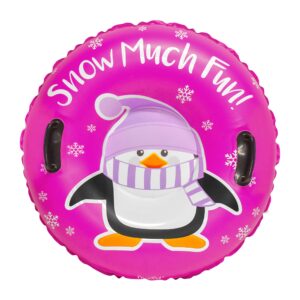 coconut outdoor- 32” inflatable penguin snow ring- “snow much fun” heavy duty snow sled with sturdy handles for kids, teens and adults-cold resistant toboggan -lightweight tube for boys and girls