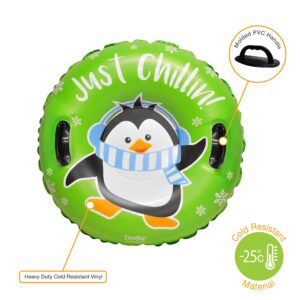 CocoNut Outdoor- 32” Inflatable Penguin Snow Ring- “Just Chillin” Heavy Duty Snow Sled with Sturdy Handles for Kids, Teens and Adults-Cold Resistant Toboggan -Lightweight Tube for Boys and Girls