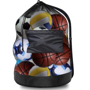 rudmox extra large mesh ball bag, holding basketball, baseball, swimming gear or beach toy with shoulder strap bottle holder and adjustable shoulder strap for sports team and coach (black)