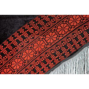 Palestinian Tatreez (Embroidery) Shawl made in Hebron featuring the classic red and black tatreez colors