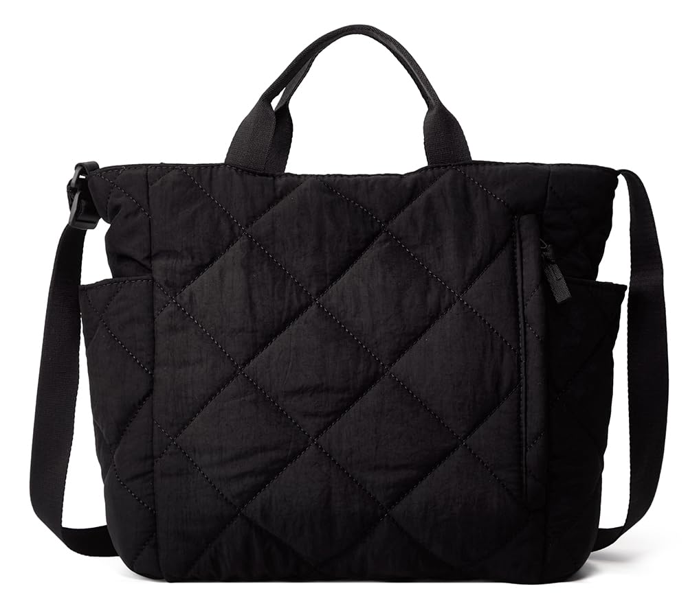 Women Quilted Tote Bag Puffer Hobo Handbag Lightweight Padding Shoulder Bag Nylon Padded Crossbody Purse Black One Size