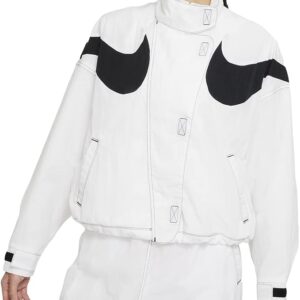 Nike Women's Sportswear Swoosh Repel Oversized Jacket Size (as1, alpha, s, regular, regular, White/Black Swoosh, Small)