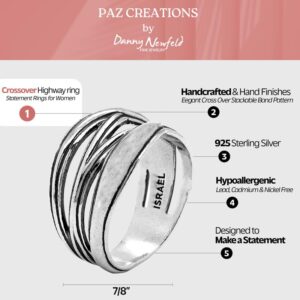 PZ Silver 10 Criss Cross Ring, Sterling Silver Ring for Women, Silver Statement Ring, Silver Stackable Rings for Women, Hypoallergenic Jewelry for Women (Size 10)