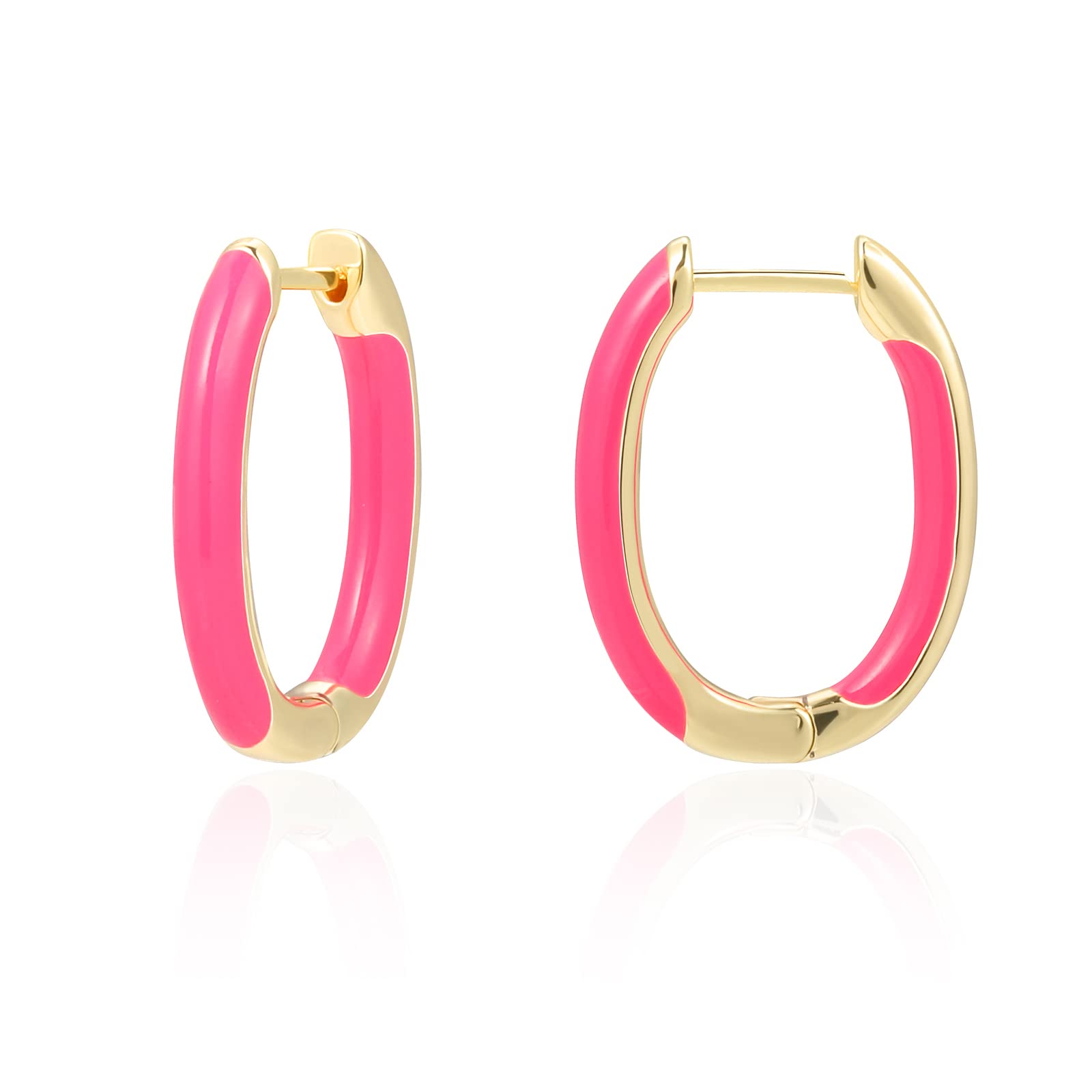 Huggie Hoop Earrings for Women, 18K Gold Plated Colorful Enamel Huggie Earrings Small Hypoallergenic Rose Red Cute Jewelry Gifts