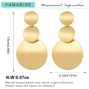 FAMARINE Gold Disc Dangle Earrings Drop Earrings For Women Fashion Bid Gold Earrings